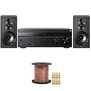Sony STR-AN1000 7.2 Channel 8K AV Receiver with Dolby Atmos, DTS:X Bundle with Sony SSCS5 3-Way 3-Driver Bookshelf Speakers and 16AWG Speaker Wire kit (3 Items)