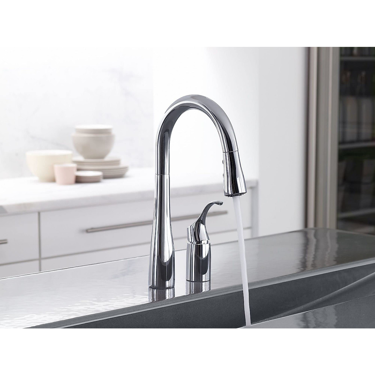 KOHLER 649-VS Simplice Pull-Down Bar Sink Faucet, Prep Sink Faucet, Kitchen Sink Faucet with Pull Down Sprayer, Vibrant Stainless