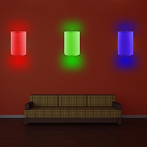 SIXDEFLY RGB Wall Sconces Set of Two,with Fabric Shade and Remote Control, Rechargeable Battery Operated Wall Sconces， for Bedroom Living Room Hallway