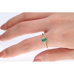 Gin & Grace 10K Yellow Gold Natural Emerald Diamond (I1,I2) Engagement Promise Band Style Propose Promise Ring for Women