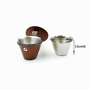 iSavage Shot Glasses with Brown-Red Leather Case 1.5oz Each Set of 4 18/8 Stainless Steel, 1pc Reusable Bag-YM205