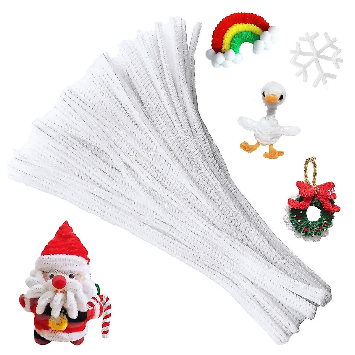 100pcs Pipe Cleaners Chenille Stems for DIY Art Supplies Craft Projects 6mmx30cm Christmas Pipe Cleaners Decoration, White