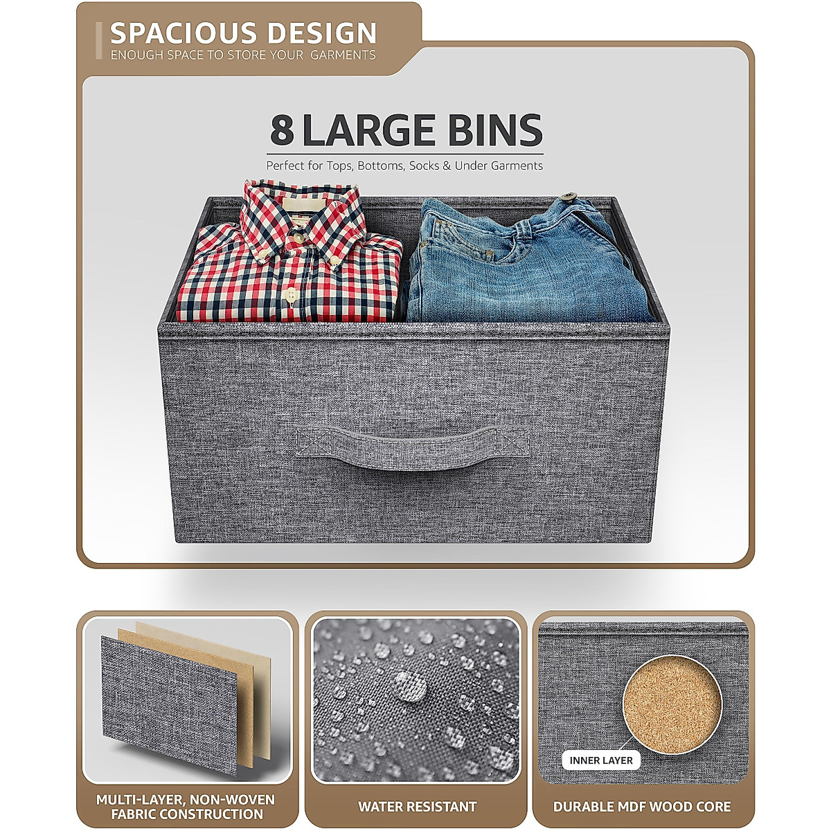 Sorbus Dresser with 8 Drawers - Chest Organizer Unit with Steel Frame Wood Top & Handle Easy Pull Fabric Bins for Clothes - Large Storage Furniture for Bedroom, Hallway, Living Room, Nursery & Closet