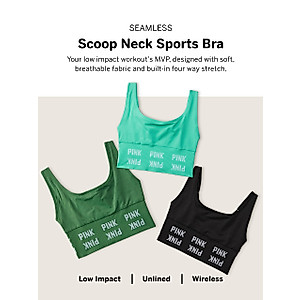 Victoria's Secret Pink Seamless Scoop Neck Sports Bra, Low Impact, Lightly Lined, Cropped, Sports Bras for Women, Black (XL)