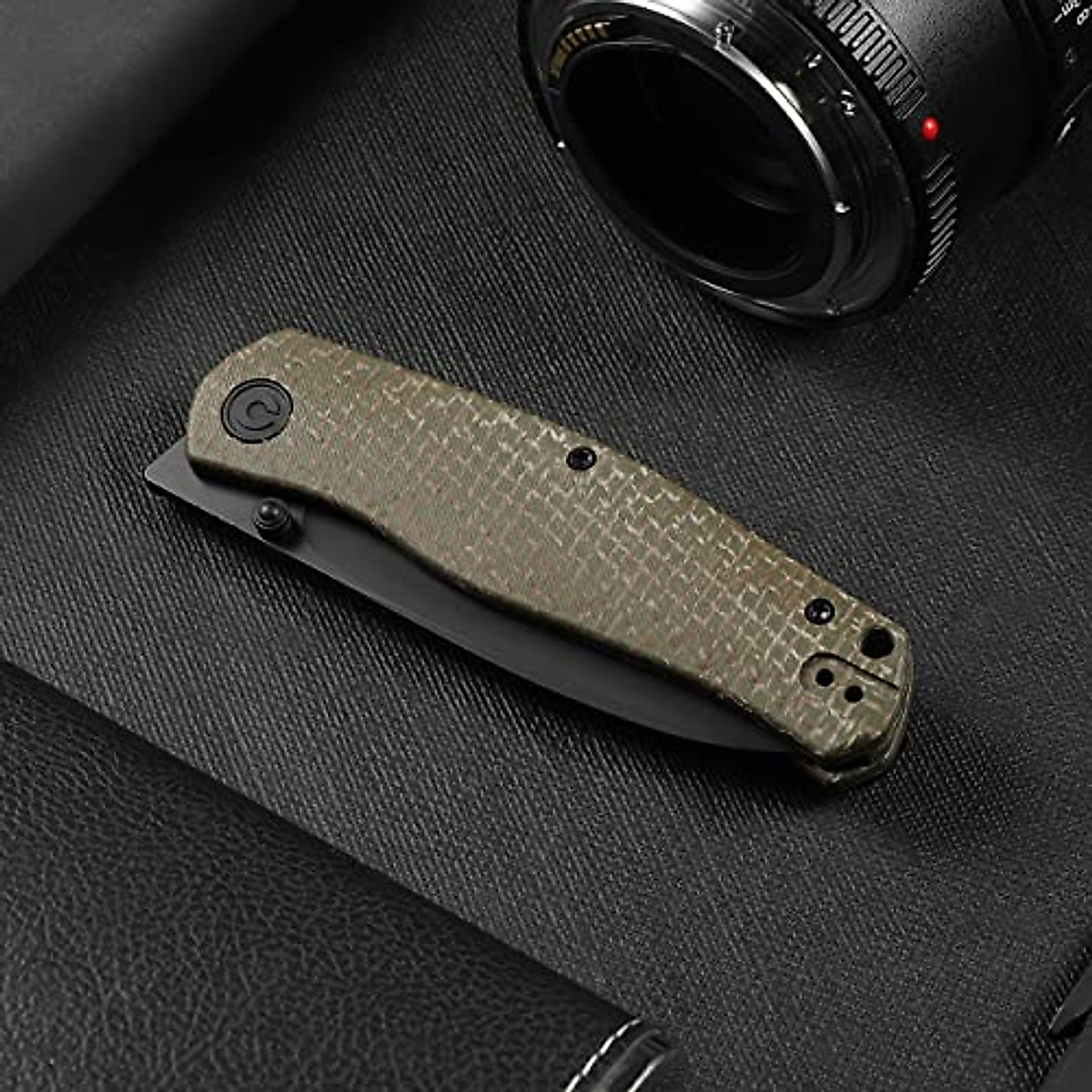 CIVIVI Sokoke Folding Knife, Ray Laconico Pocket Knife for EDC, 3.35" 14C28N Steel Blade Burlap Micarta Handle Thumb Stud Opener Front Flipper Utility Knife C22007-2