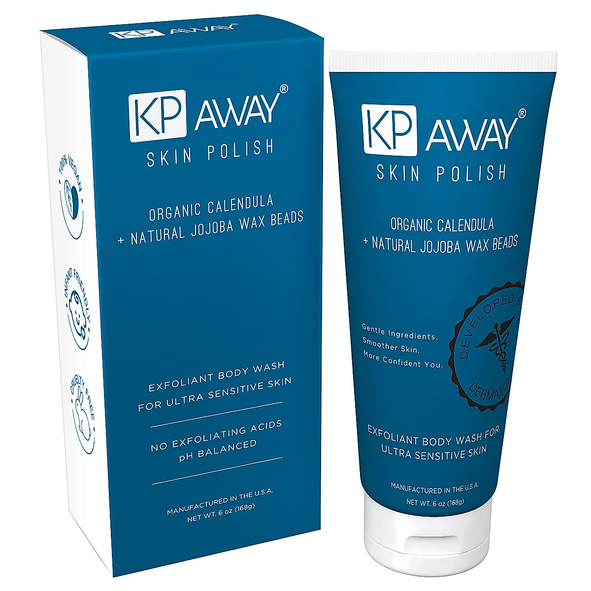 KPAway Skin Polish Keratosis Pilaris Gentle Exfoliating Acid-Free Body Wash for Sensitive Skin | Natural Lipid Repair with Jojoba Wax Beads, 6oz