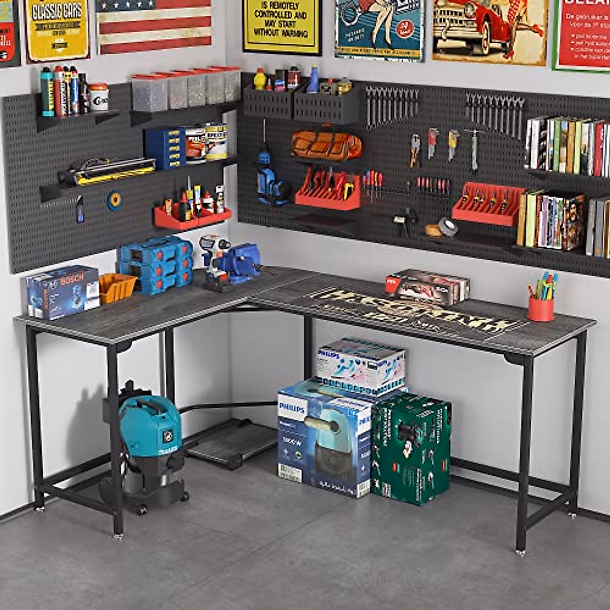 HOBINCHE 58 Inch L-Shaped Corner Computer Desk, Home Office Desk, Large Space Gaming Desk, Studying Writing Table Workstation, Gray