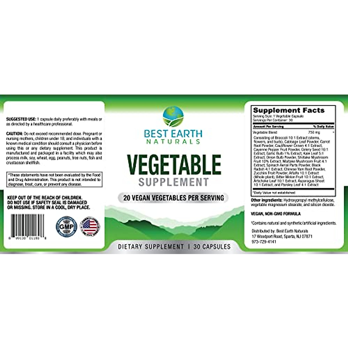 Best Earth Naturals Vegetable Supplement - 20 Vegan Vegetables Per Serving with Whole Food Superfoods, Vitamins & Minerals - 30 Day Supply