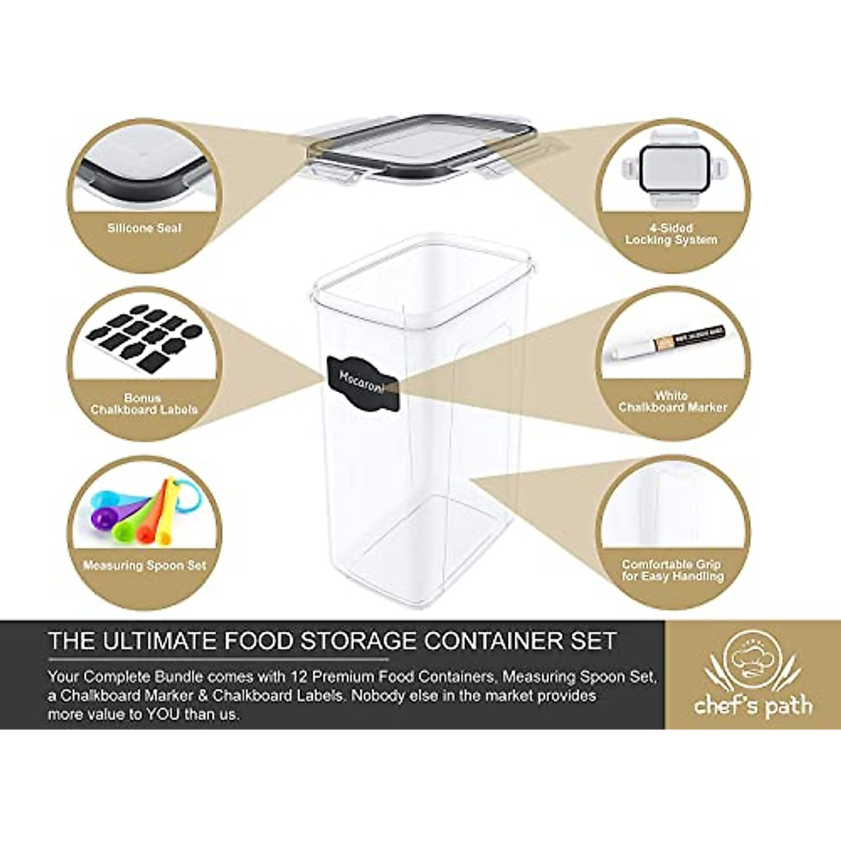 Airtight Food Storage Containers with Lids for Kitchen & Pantry Organization - Set of 12/2L Each - Kitchen Must Haves for Flour, Sugar & Dry Food Storage - BPA Free Plastic Canisters with Accessories