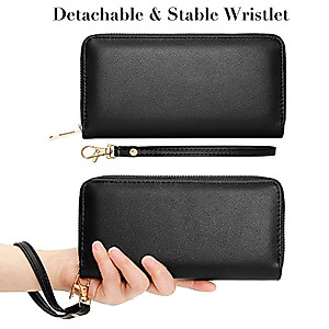 VOCUS Womens Wristlet Wallet Zip Around Clutch Wallet Large RFID Blocking PU Leather Bifold with Phone Holder for Travel