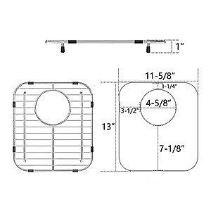 BEHOK 2 pack Sink Protector Grid 13" x 11-5/8", Rear Drain with Corner Radius 1-1/2", 304 Stainless Steel for Kitchen Sink BH-1311 Sink Grate