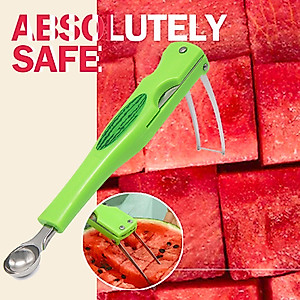 JAYVAR Watermelon Cutter Slicer, 3 in 1 Melon Baller Scoop Set, Fruit Scooper Knife for Dig Pulp Separator, Watermelon Knife for Ice Cream Melon Kitchen Gadget