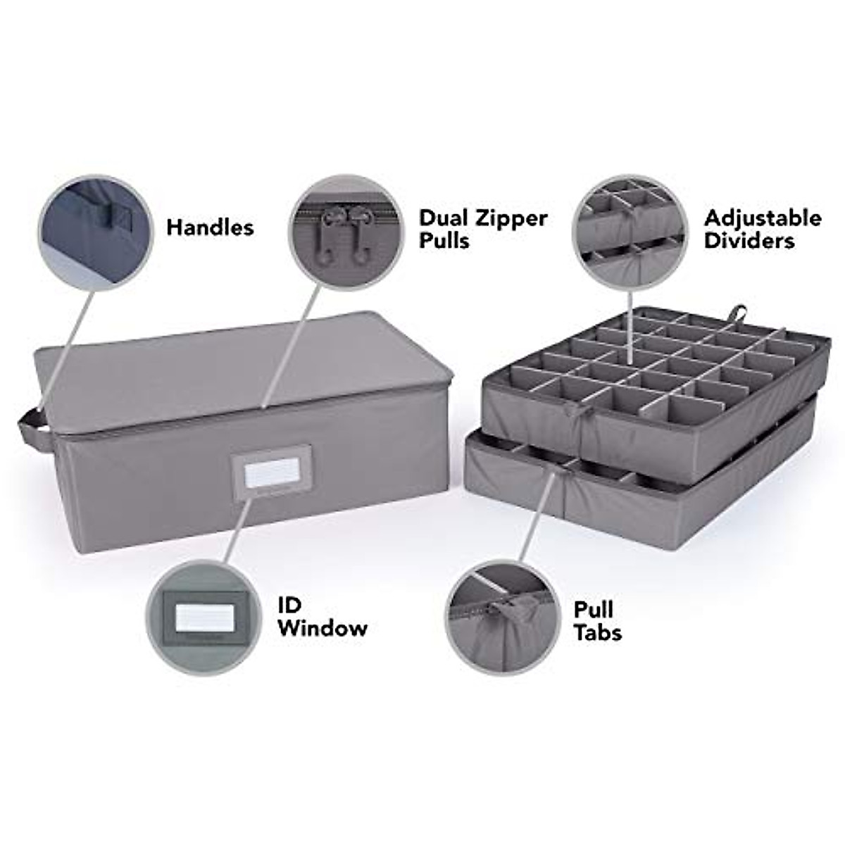 Covermates Keepsakes - Adjustable Zip-Top Storage Box - Configurable FlexGrid Compartments - Heavy Duty Polyester- Reinforced Handles - Stackable Design - Indoor Storage-Graphite