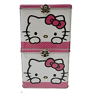The Tin Box Company Hello Kitty Stack Store and Carry Tin. Stackable Tin Box with Handle,Pink and White, Storage Box, 5.75" Height, Clasp and Hinge on Lid