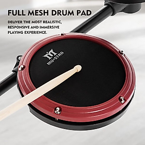 MUSTAR Electronic Drum Set, 10 Piece Electric Drum Set with 225 Sounds, 8" Dual Zone Snare, 8" Silicone Tom Pads, 10" Cymbals, Kick Drum, 2 Pedals, Sticks, USB MIDI, 15 Drum Kits (5 Pads, 3 Cymbals)