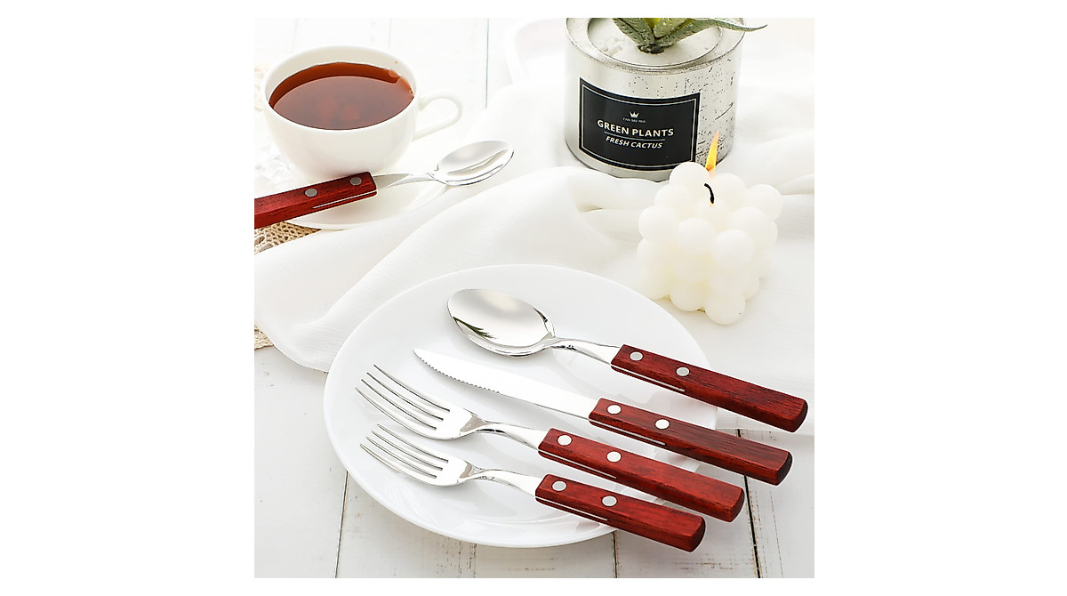 40-Pc Walnut Handle Cutlery Set | Elegant Dining Utensils