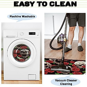 KOBLEN Skull and Red Roses Kitchen Rugs Non Slip Washable Absorbent Kitchen Mats 20x39 inch Cushioned Anti Fatigue Kitchen Floor Mats for in Front of Sink