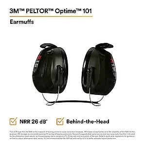 3M PELTOR Optime 101 Earmuffs H7B, Behind-the-Head, Black