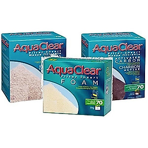 Aquaclear 70 Replacement Media Bundle 3 Pack: 1-Sponge,1-Carbon, 1-Ammonia Remover