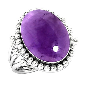 JEWELOPORIUM 925 Sterling Silver Ring for Women Purple Real Amethyst Gemstone Fashion Silver Ring Size 8.5 Christmas - Gift Boho Jewelry