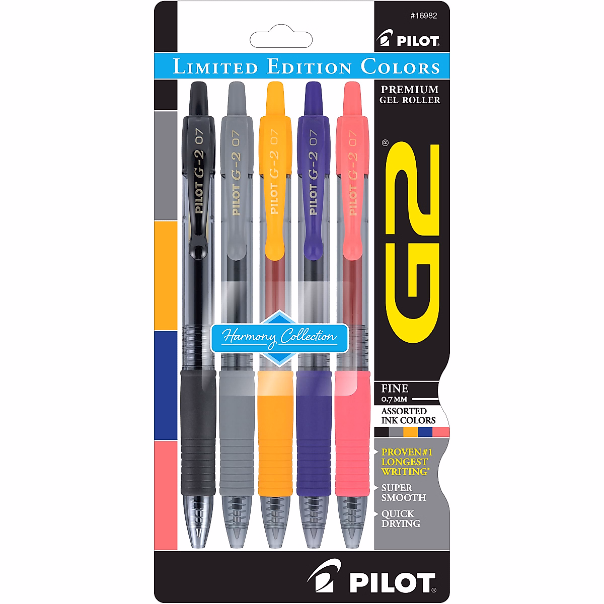 PILOT G2 Harmony Ink Collection Limited Edition Retractable Gel Pens, 0.7mm, Fine Point, Assorted Ink, 5-Pack