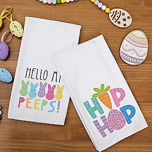 ARKENY Easter Kitchen Towels for Easter Decor Orange Carrot Bunny Dish Towels 18x26 Inch Ultra Absorbent Bar Drying Cloth HOP Hand Towel for Kitchen Bathroom Party Easter Decorations Set of 2