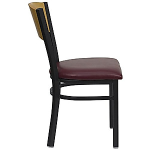 Flash Furniture HERCULES Series Black Circle Back Metal Restaurant Chair - Natural Wood Back, Burgundy Vinyl Seat