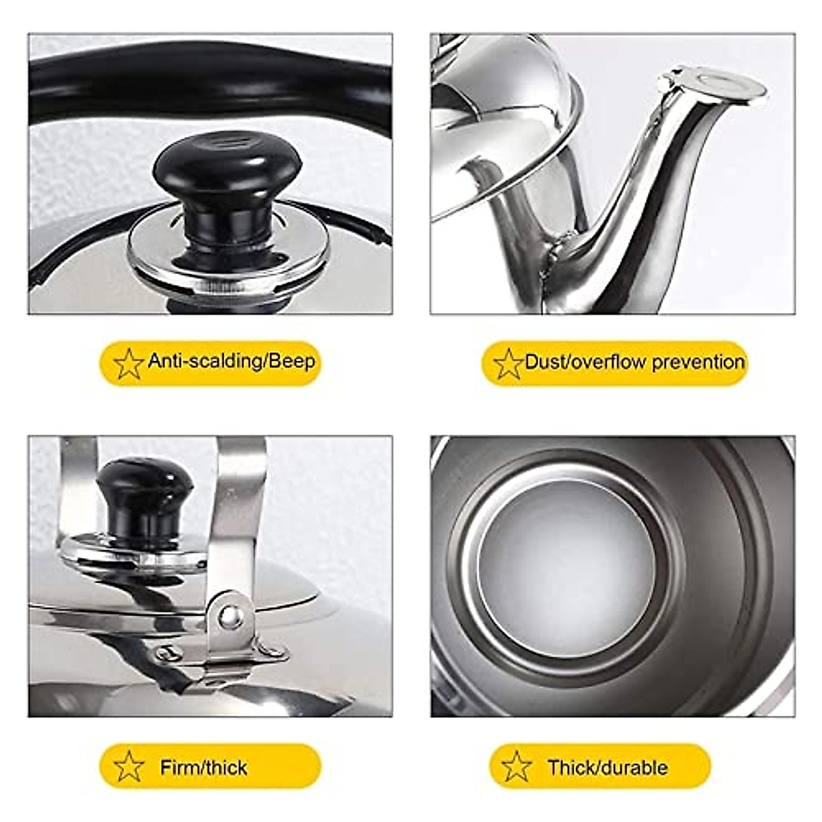 XENITE Classic Kettle Stove Top Whistling Kettle Stainless Steel Teapot Camping Kettles for Boiling Water Stovetop Whistling with Ergonomic Handle Camping Kettle Teapots (Color : Silver, Size : 10L