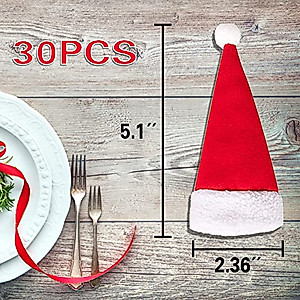 QIUFSSE 30 Pieces Christmas Santa Hat Silverware Holder for Party Christmas Table Decorations Sets Christmas Party Dinner Table Decorations Supplies Flatware Holders Decor