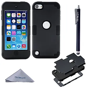 Wisdompro Case for iPod Touch 7, for iPod Touch 6, for iPod Touch 5, 3 in 1 Hybrid Soft Silicone and Hard PC Protective Case Cover for iPod Touch 5th 6th 7th Generation - Black/Black
