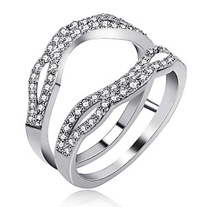 Uloveido 925 Sterling Silver Infinity Wedding Ring Guard Enhancer Double Band Engagement with Cubic Zirconia (Size 7.75)