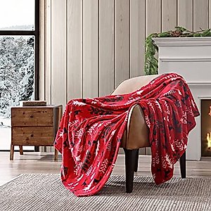 Eddie Bauer - Throw Blanket, Ultra Soft Plush Home Décor, All Season Bedding (Deer Woods Red, 50 x 60)