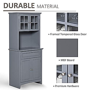 HOMCOM Elegant Buffet with Hutch, Kitchen Pantry Storage Cabinet with Framed Glass Door Drawer and Microwave Space, Grey