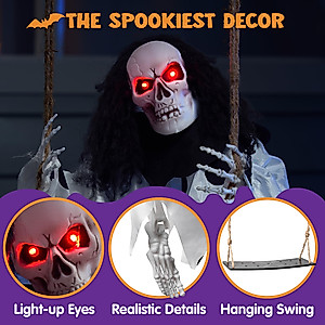 JOYIN 36" Hanging Clown Outdoor Halloween Decorations, Swinging Skeleton Decor with Light Up Eyes Button Battery Operated for Clearance Haunted House Prop Party Supplies