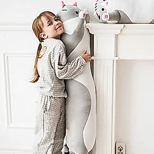 Cute SEENEEY Cat Pillow: Soft 50cm Cartoon Stuffed Animal Toy for Kids & Girls (Long Grey Cat)