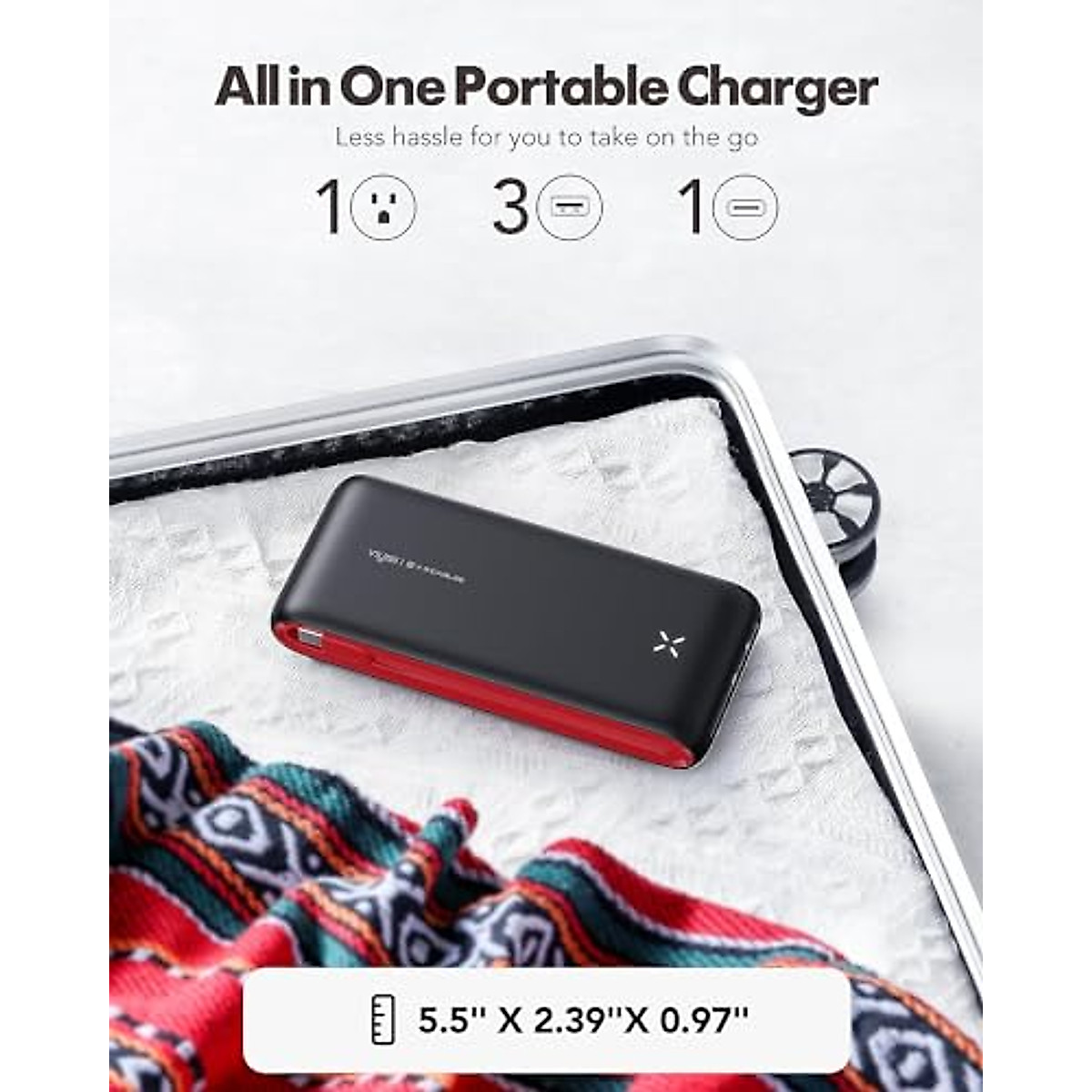 VIYISI Portable Charger with Built-in Cables, Fast Charging Power Bank with Wall Plug 10000mAh, USB C Battery Pack Compatible with iPhone 15/14/13/12/11, Samsung, Huawei, More USB-C Devices - Black