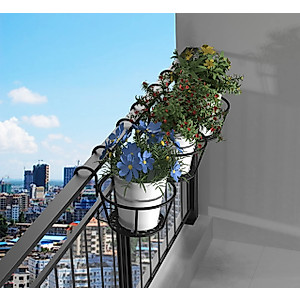 ORZ Railing Planter, Set of 3 Deck Flower Pot Holder Hanging Plant Flower Container for Outdoor Balcony Patio Fence, 6.5 inch Black