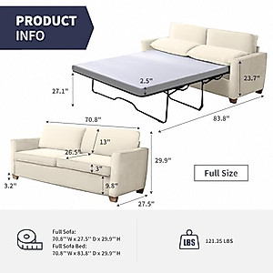ZAFLY 70" Pull Out Sofa Bed, Convertible Sleeper Sofa with Memory Foam Mattress, Velvet Modern Couch Bed for Home, Apartment, Easy Assembly - Beige