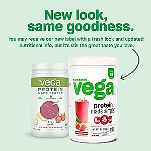 Vega Protein Made Simple Protein Powder, Vanilla - Stevia Free, Vegan, Plant Based, Healthy, Gluten Free, Pea Protein for Women and Men, 9.2 oz (Packaging May Vary)