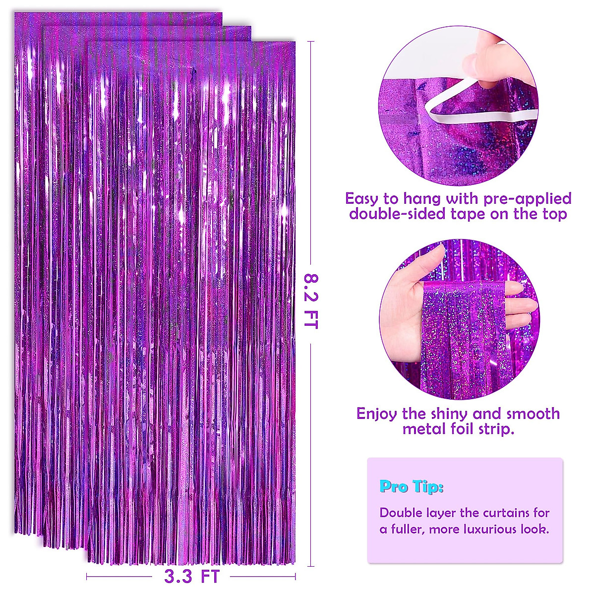OHOME Hot Pink Tinsel Curtain Party Backdrop Foil Fringe Metallic Laser Party Streamers Birthday Disco Bachelorette Bridal Wedding Graduation Baby Shower Decor Party Decorations,2 Pack,3.3ftx8.2ft