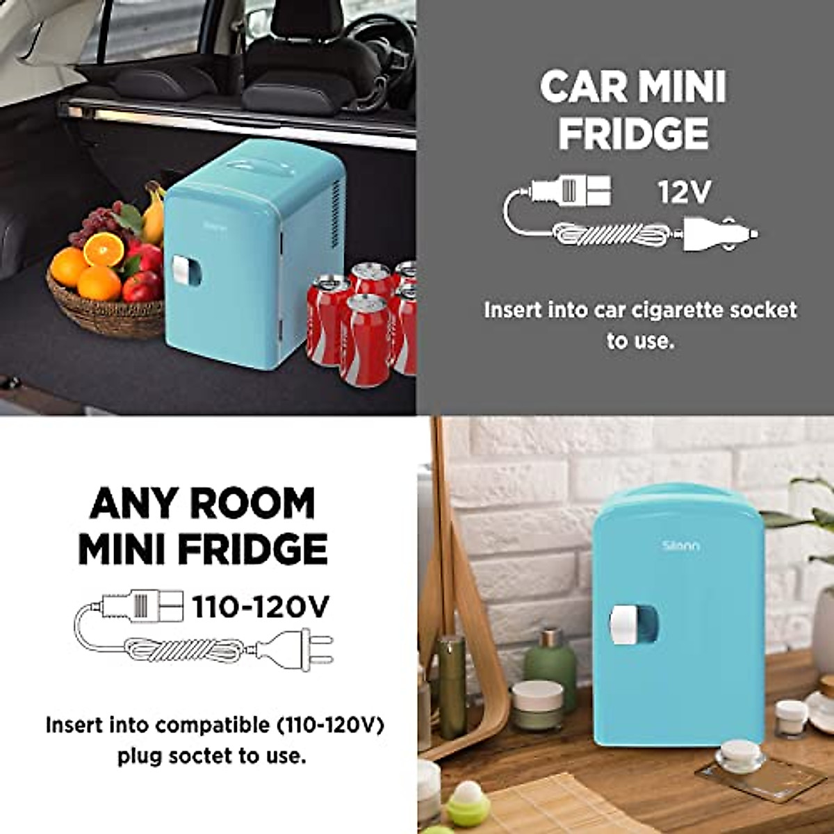 Silonn 4L/6 Can Mini Fridge, Portable Skincare Fridge, Teal