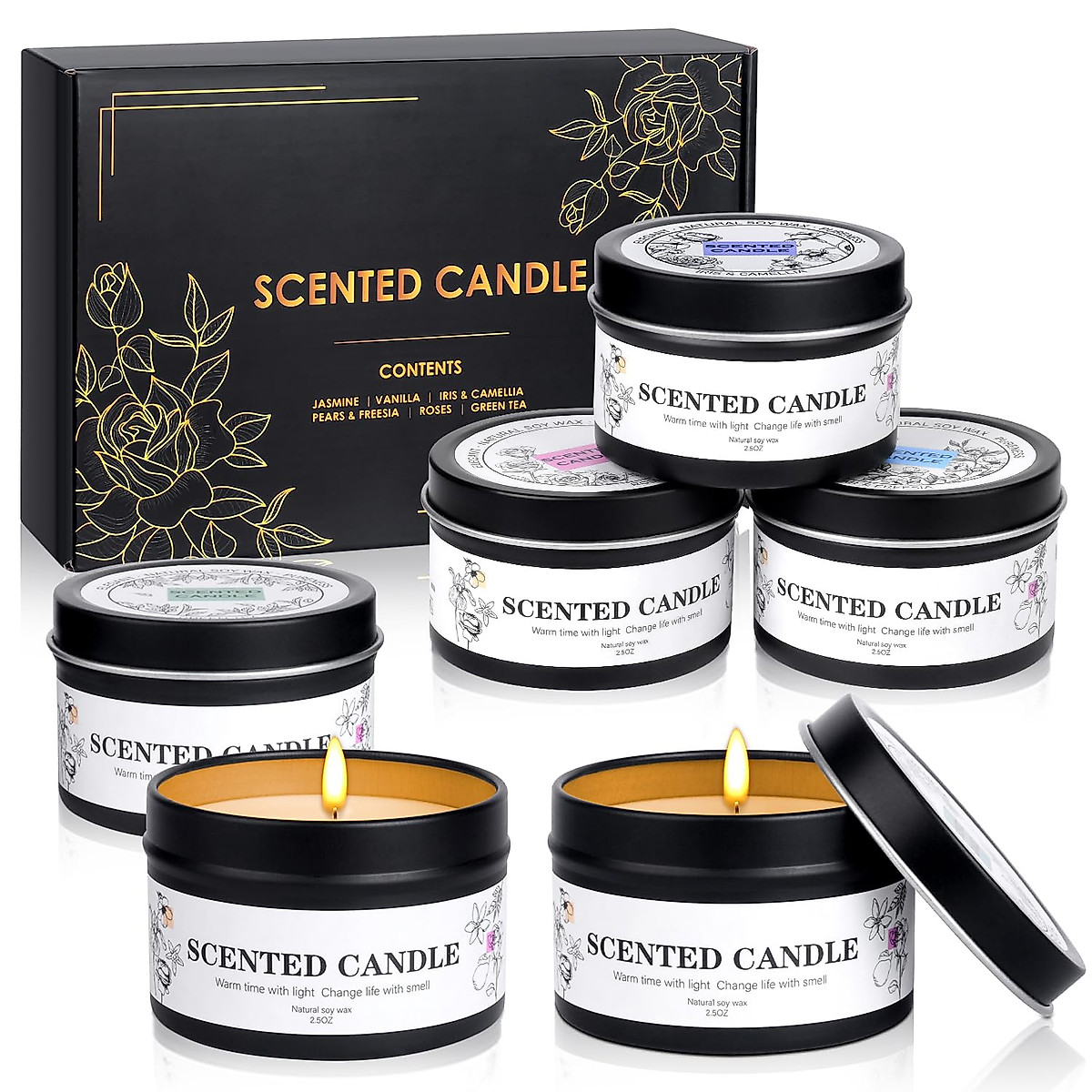 Scented Candles for Women and Men, 6 Pack Aromatherapy Candles for Home Scented, Natural Soy Jar Candle Bulk Gift Set for Christmas Birthday Thanksgiving Mother Coworker