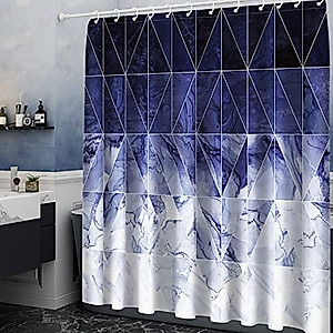 SUMGAR Marble Shower Curtain Blue Ombre Geometric Pattern for Modern Luxury Coastal Beach Bathroom, Decorative Polyester Fabric Curtains Set with Hooks, 72x72 Inches 
