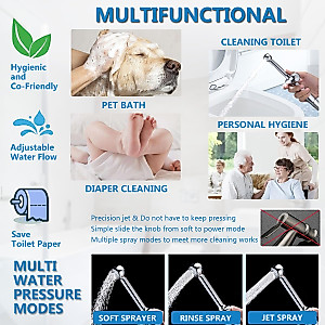 SonTiy Handheld Bidet Sprayer for Toilet, Brass Hand Held Bidet Attachment Jet Spray for Toilet with Backflow Preventer, Adjustable Water Pressure Control Cloth Diaper Sprayer, All Metal Bidet Shower