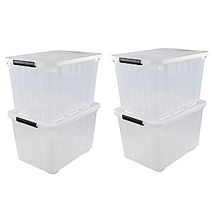 Tyminin 4 Packs 70 L Large Plastic Storage Box, Clear Storage Bin with Wheels