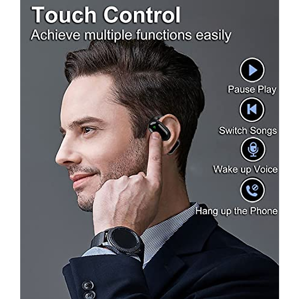 Open Ear Earbuds Bone Conduction Headphones Open Ear Headphones Wireless Bluetooth for Android iPhone, 36Hrs Playtime with Charging Case and LED Power Display Sweat Resistant for Outdoor Sports, Black