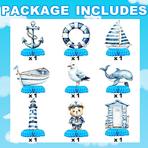 Celee 9 Pack Nautical Party Honeycomb Centerpieces for Kids' Nautical Birthday Decorations and Baby Shower Supplies - Cute Nautical Table Toppers for Nautical Theme Party
