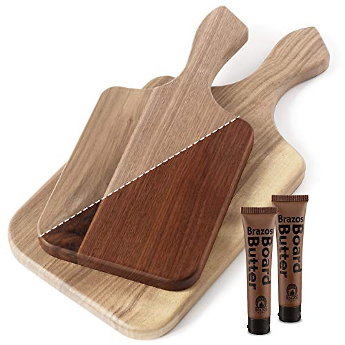 Brazos Home Dark Walnut Wood Cutting Board for Kitchen, 2 Pack, Chopping Board, Wood Cheese Board, Unseasoned, Includes Brazos Board Butter, Ideal for Serving or Chopping, , Small and Medium Bundle