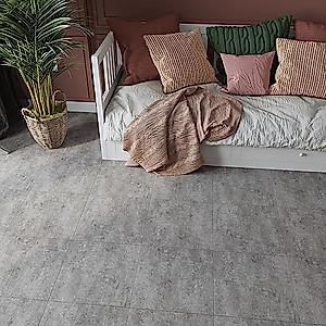 VaryStyle 12"x12" Peel and Stick Grey Slate Vinyl Floor Tiles - 10 Pack, Waterproof, Slip Resistant, Easy to Install