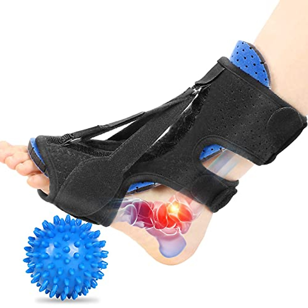 Adjustable Plantar Fasciitis Relief Night Splint, Plantar Fasciitis Night Splint for Plantar Fasciitis, Foot Drop Ankle Pain, Heel Pain, Achilles Tendonitis with 3 Straps